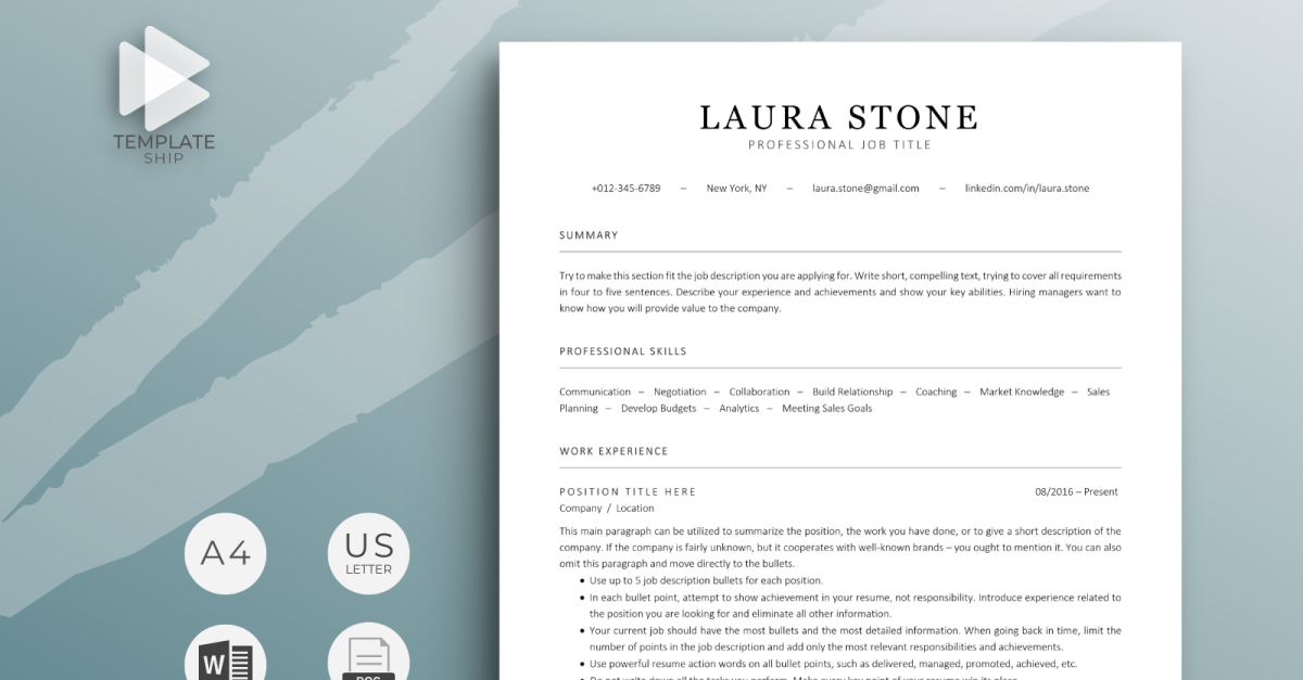 Professional Resume Template Laura Stone - TemplateMonster