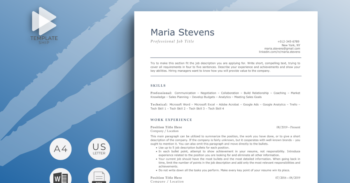 Professional Resume Template Maria Stevens - TemplateMonster