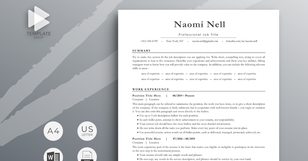 Professional Resume Template Naomi Nell - TemplateMonster
