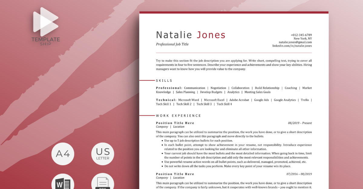 Professional Resume Template Natalie Jones - TemplateMonster