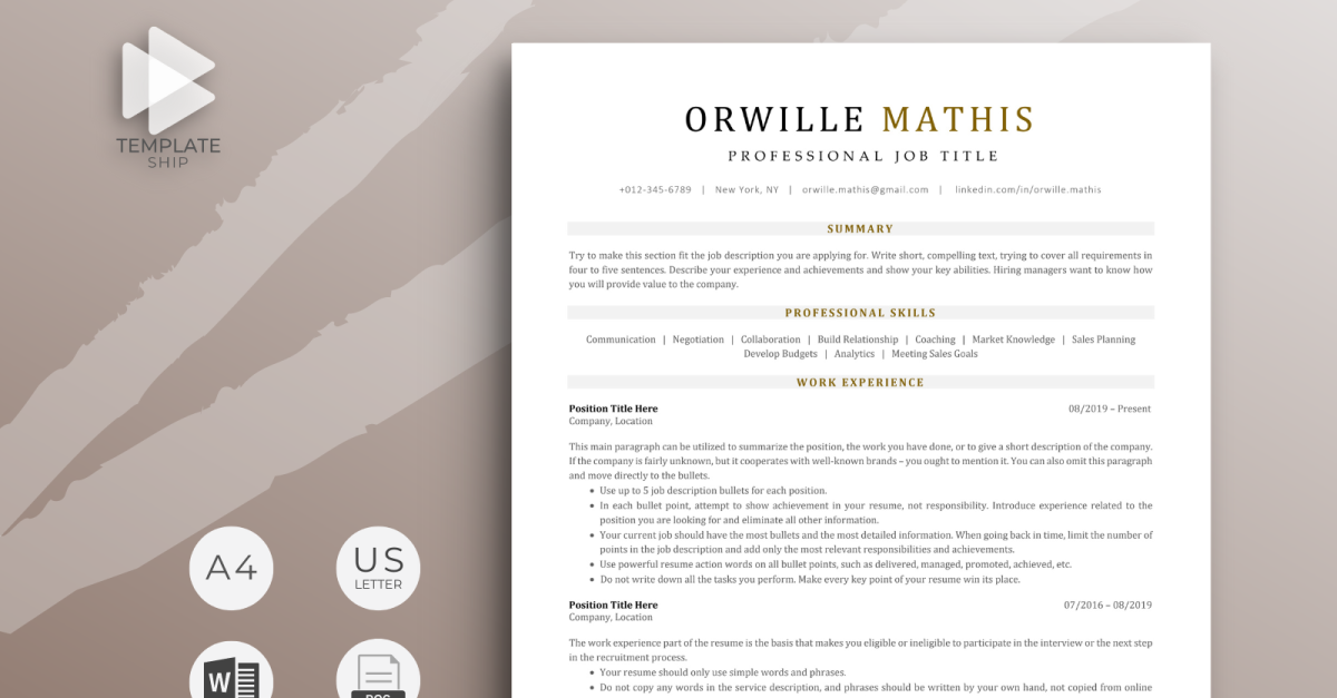 Professional Resume Template Orwille Mathis - TemplateMonster