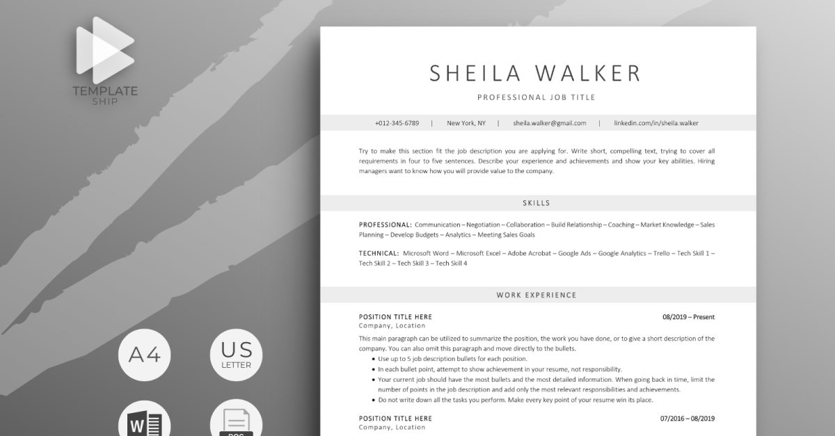 Professional Resume Template Sheila Walker - TemplateMonster