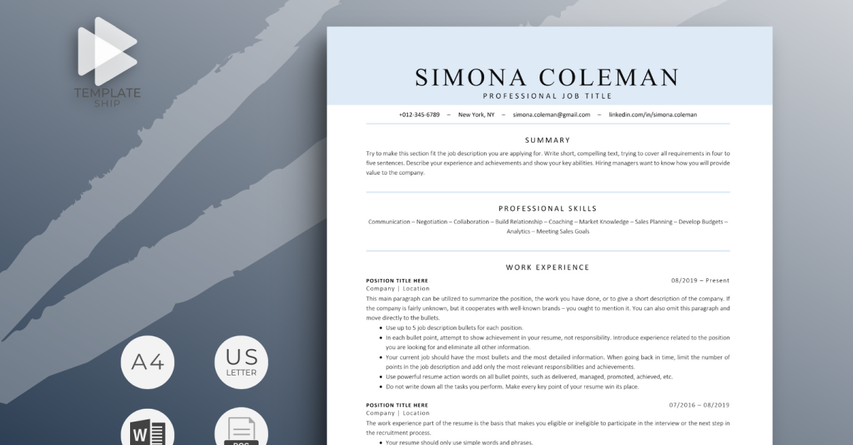 Professional Resume Template Simona Coleman - TemplateMonster