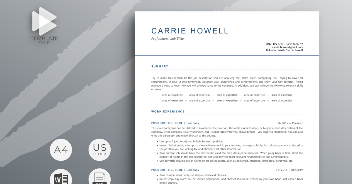 Vorlage für einen professionellen Lebenslauf Carrie Howell