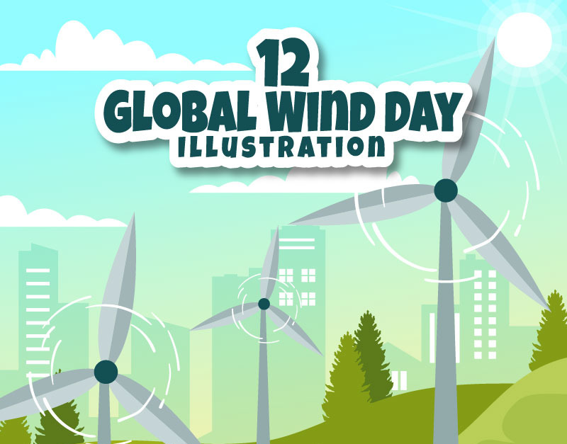 12 Ilustración del vector del día mundial del viento