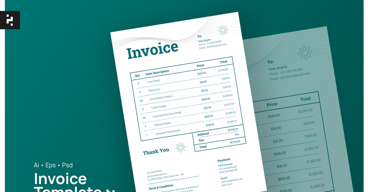 Simple Minimal Invoice Template Corporate - TemplateMonster