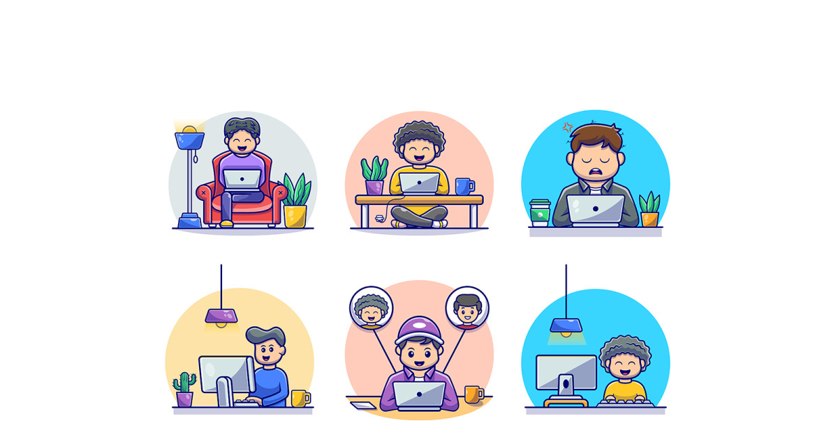 Work From Home Sticker Set Illustration - TemplateMonster