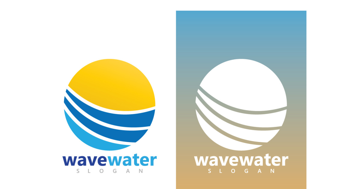 Onda agua playa azul logo y símbolo vector v6