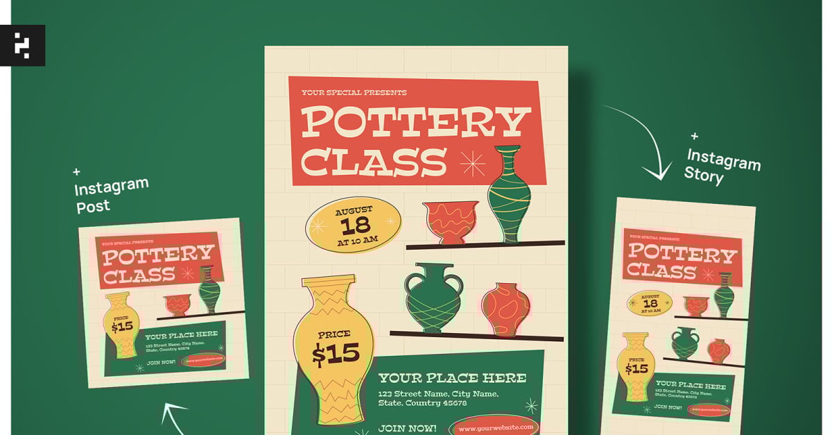 Pottery Class Flyer Mid Century Style - TemplateMonster