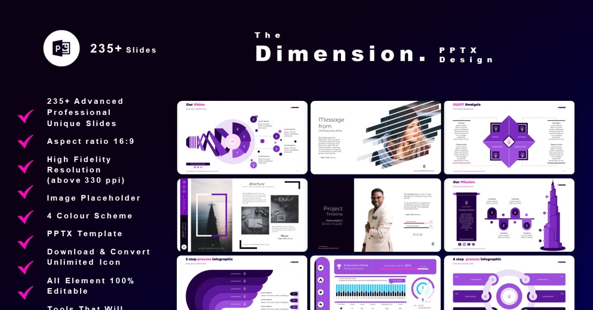 Plantilla de PowerPoint creativa de concepto múltiple de negocios