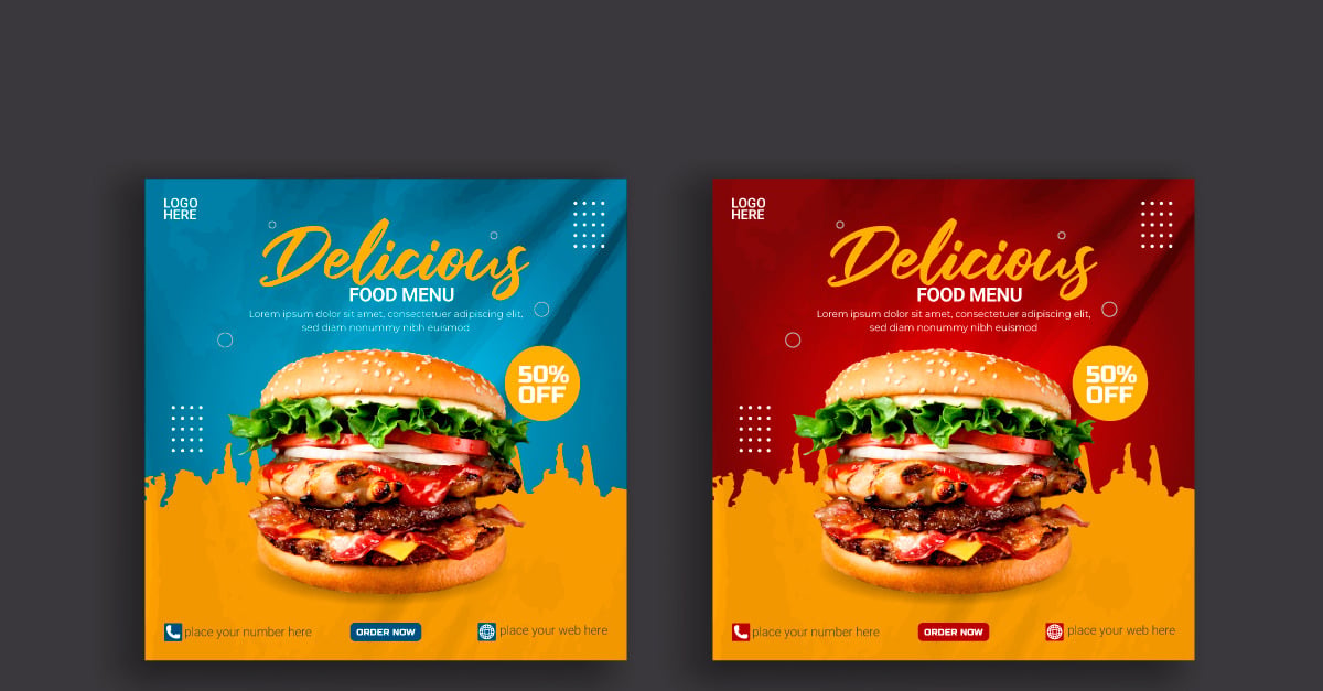 Fast food restaurant business marketing social media post or web banner ...