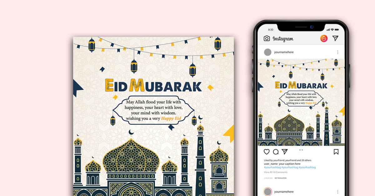 Happy Eid Mubarak Social Media Post Design - TemplateMonster