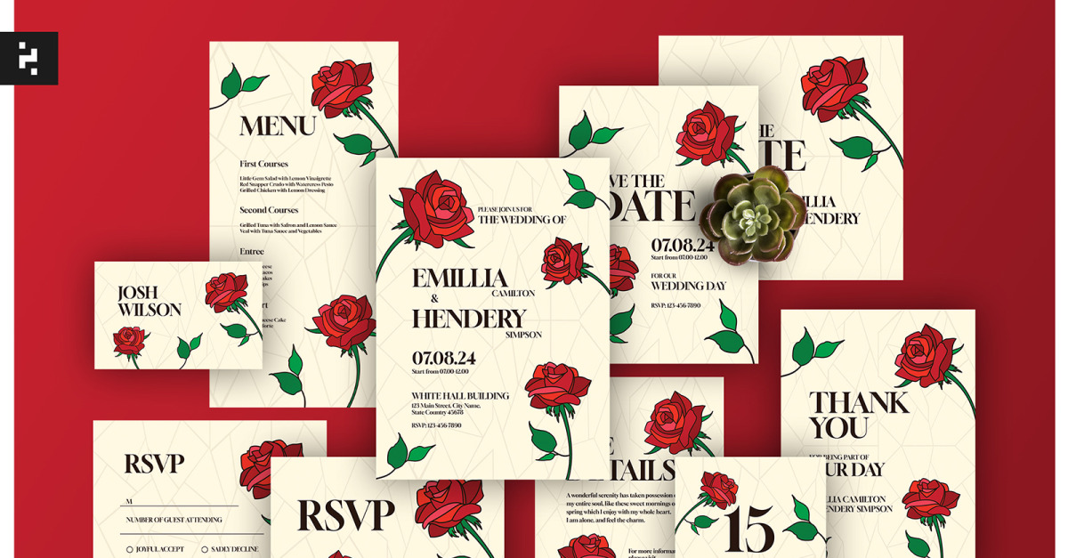 Wedding Invitation Suite Rose Theme #329607 - TemplateMonster