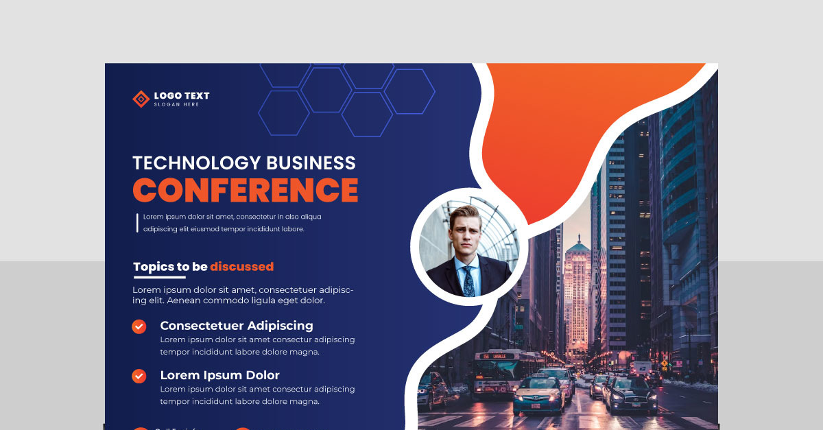 Business technology conference flyer and invitation banner template design