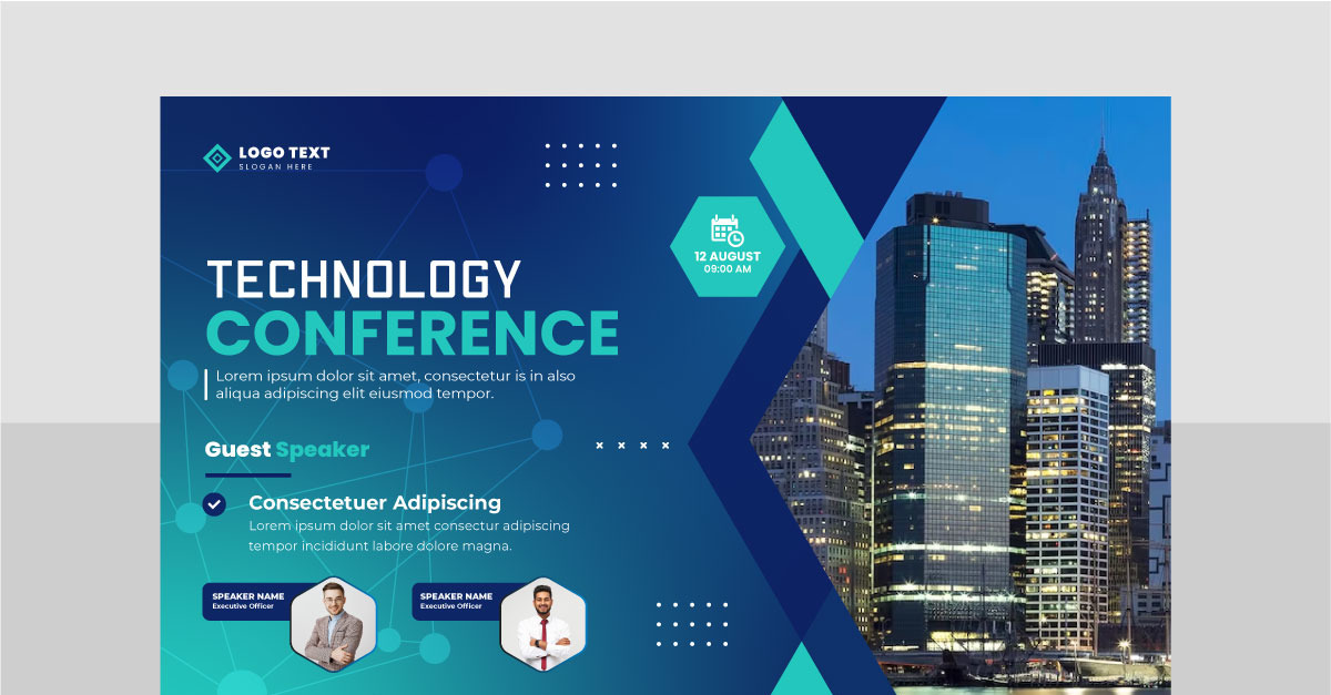 Business technology conference flyer template or business webinar event ...