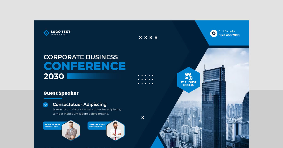 Horizontal business conference flyer template or technology conference ...