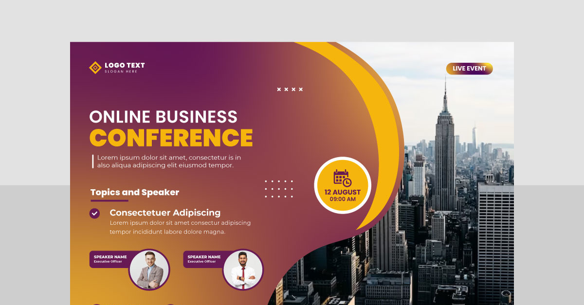 Horizontal business conference flyer template or technology conference ...