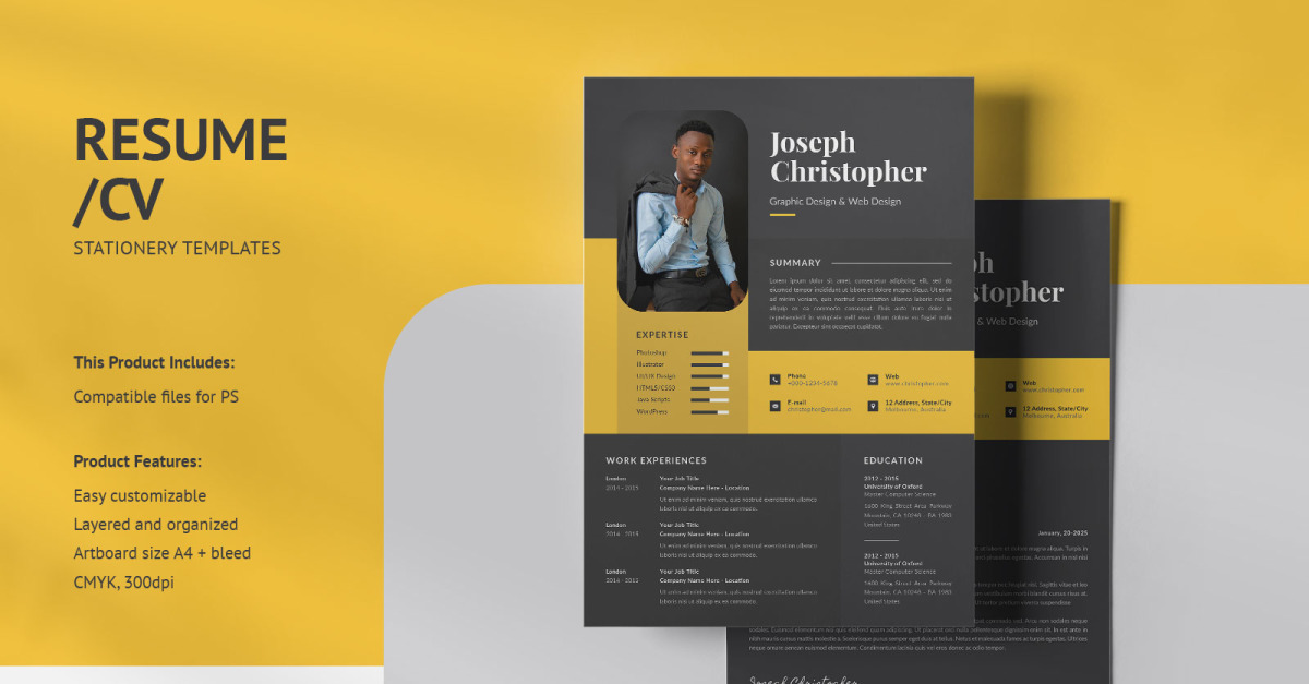 Resume/CV PSD Design Templates Vol 160 - TemplateMonster