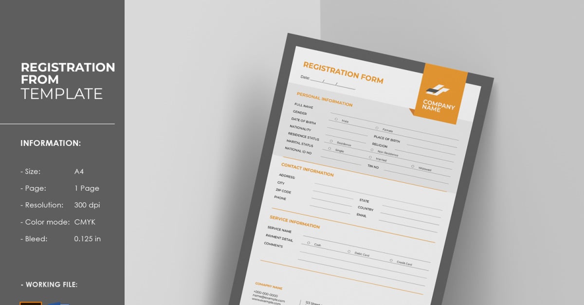 Modelo de formulário de registro para impressão