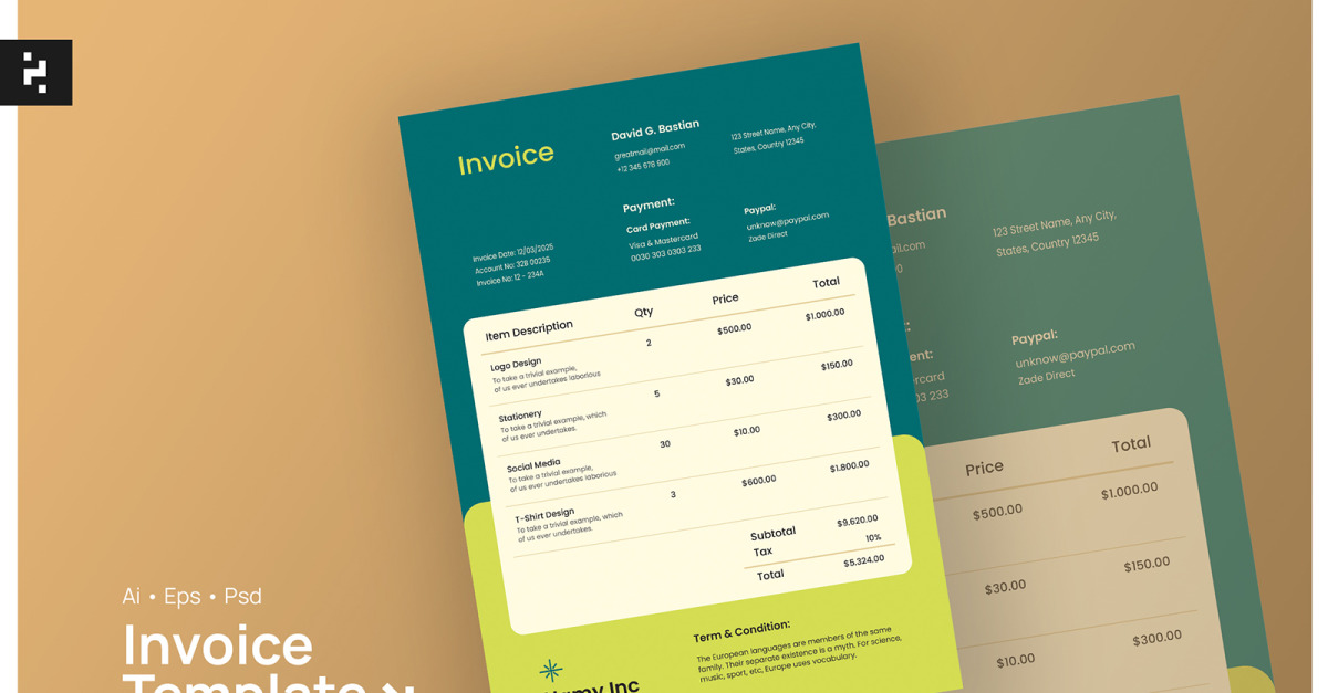 Green Minimal Invoice Template #330673 - TemplateMonster