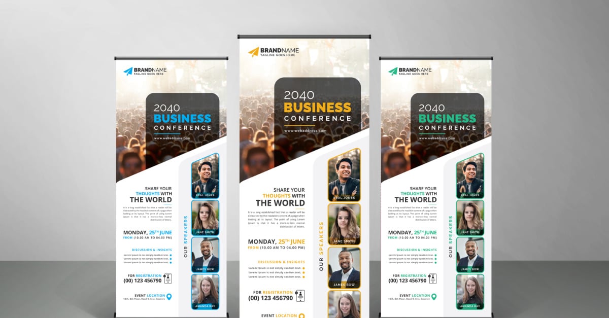Conference Roll Up Banner, Signage, Standee, and X-Banner Template ...