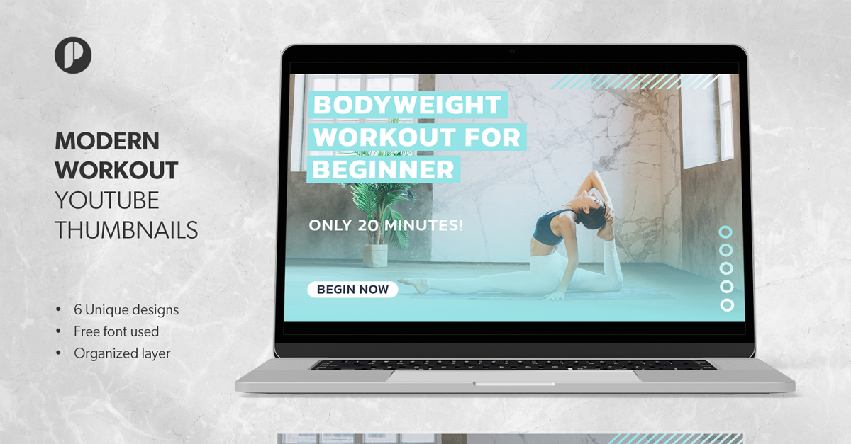 Sky Blue Modern Workout YouTube Thumbnail Template