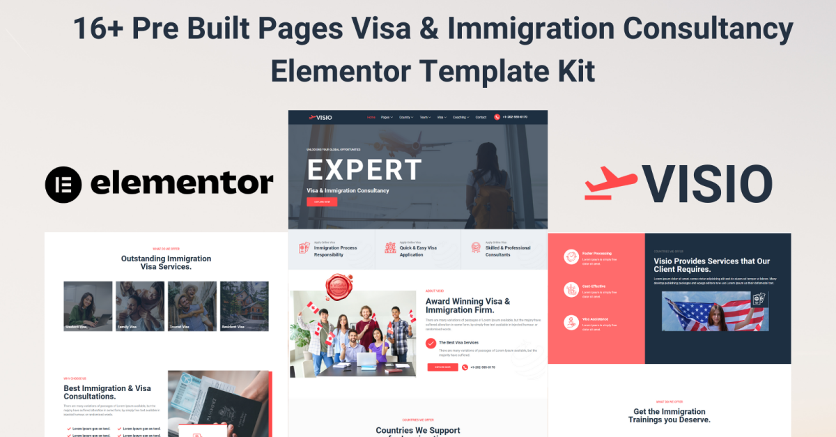 Visio - Kit de plantillas Elementor de consultoría de inmigración y visas
