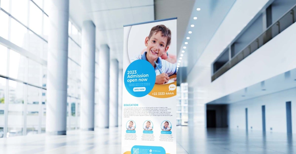 Education 2023 Admission Open Now Corporate Roll Up Banner, X Banner, Standee, Pull Up Design