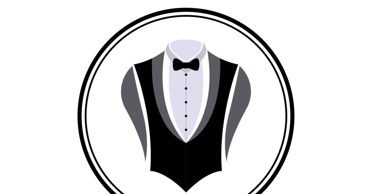 Logotipo de terno de empregada e design vetorial de símbolo v9