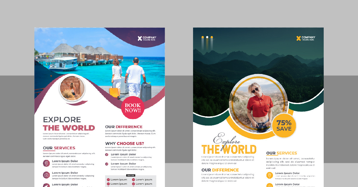 Corporate travel holiday flyer design or brochure cover page template ...