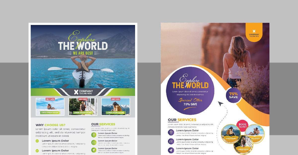 Creative modern travel holiday flyer design or brochure cover page template