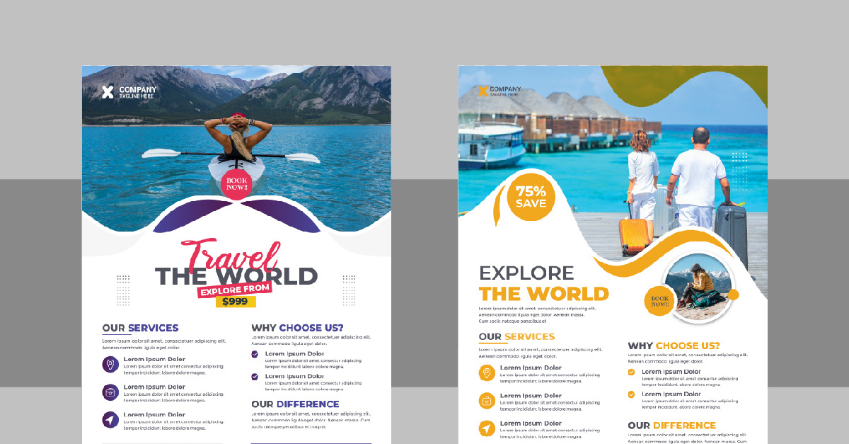 Creative travel flyer design and brochure cover page template
