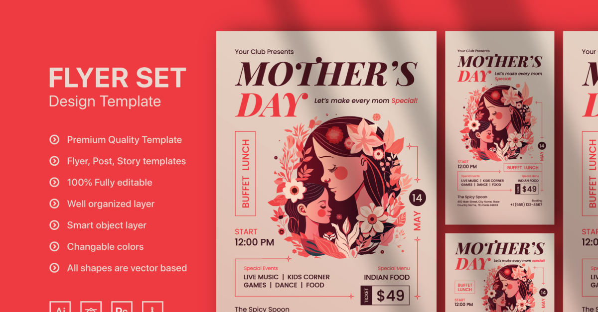 Muttertags-Flyer-Set-Design-Vorlage #331599 - TemplateMonster