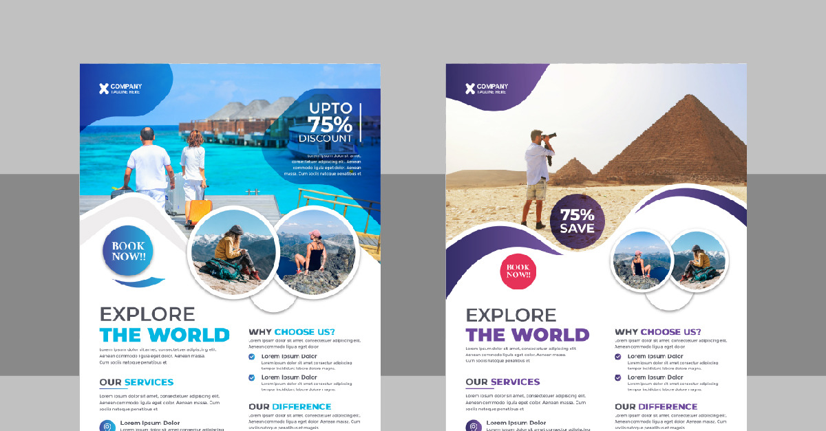 Travel flyer design and brochure cover template