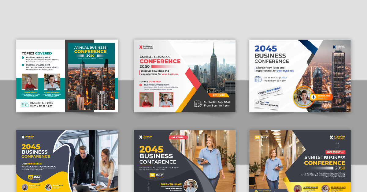 Modern horizontal Business Conference flyer design layout
