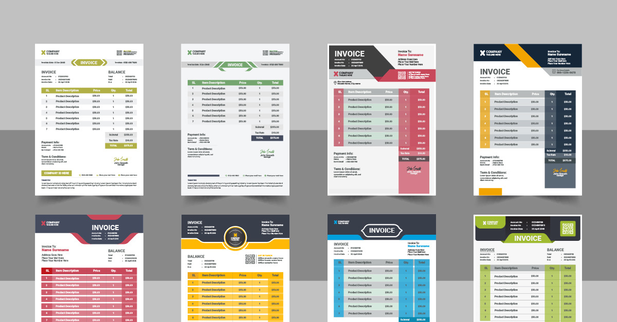 Creative invoice design template layout Concept Bundle