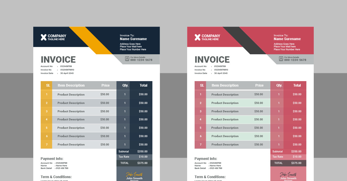 Creative invoice design template layout Concept
