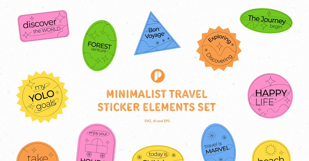 Bright Color Minimalist Travel Sticker Elements Set