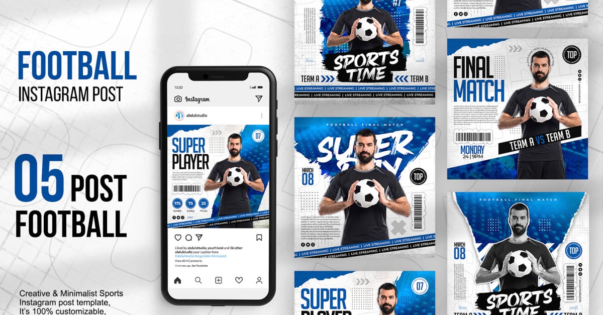 5 Football Instagram Post Template #332154 - TemplateMonster