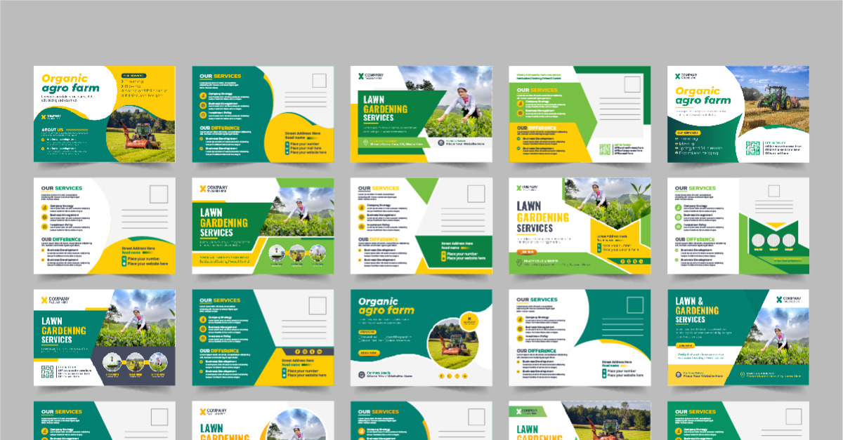 Lawn Mower Garden or Landscaping Service Postcard Template bundle