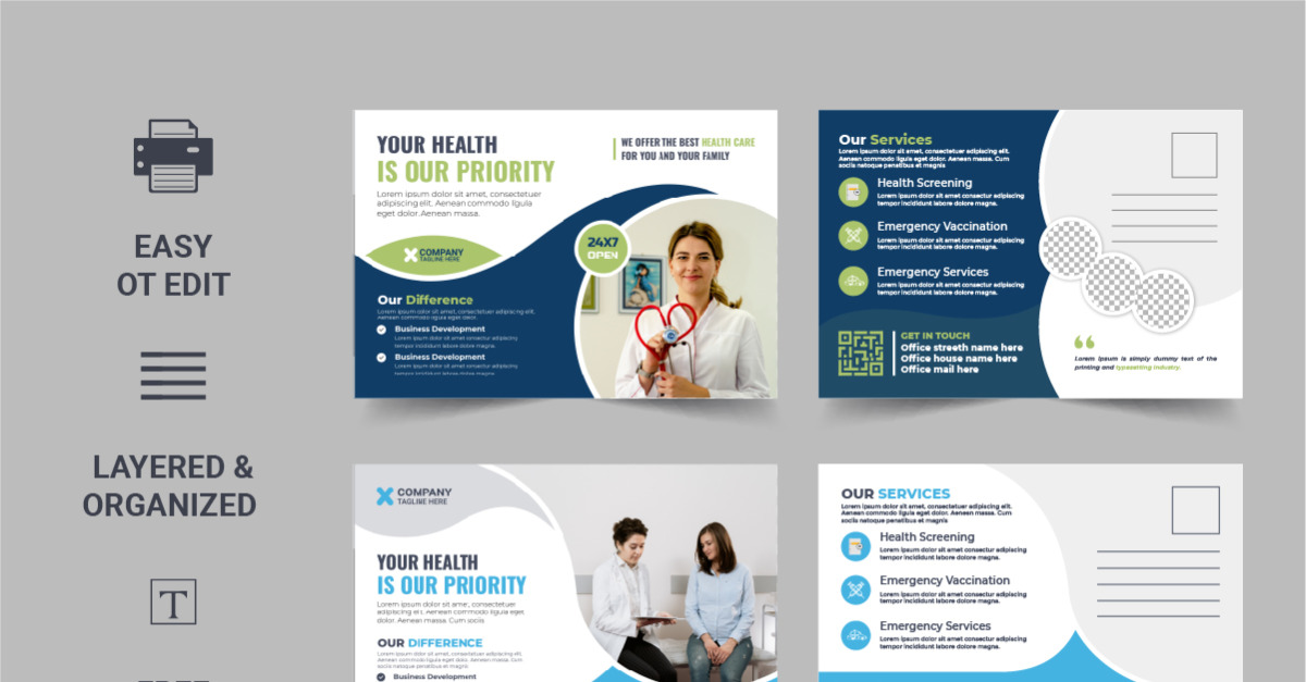 Creative medical postcard or healthcare eddm postcard template design