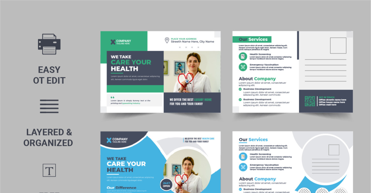Minimal and creative medical postcard or healthcare eddm template ...