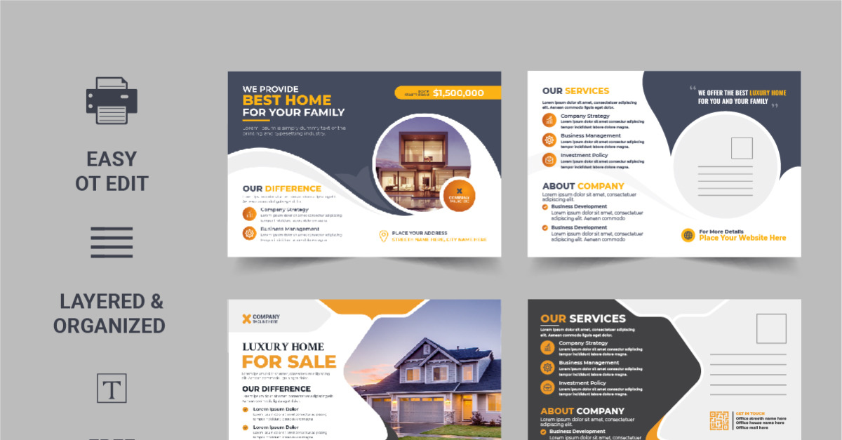 Modello di cartolina immobiliare, layout del modello di cartolina eddm ...