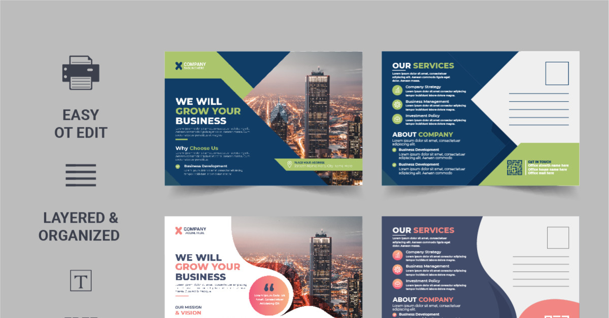 Modern Postcard Template Design Template Design Layout