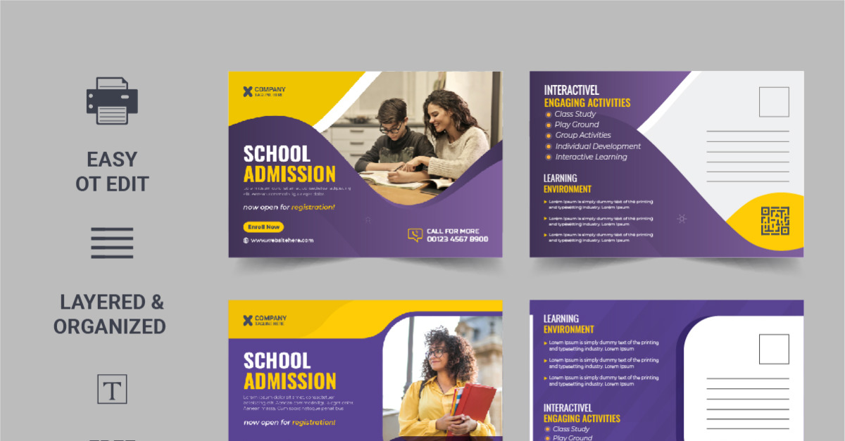 School admission postcard template or Kids back to school education ...