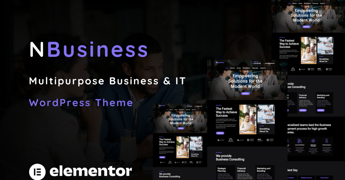 Nbusiness - Tema de WordPress de una página para solución empresarial y de TI multipropósito