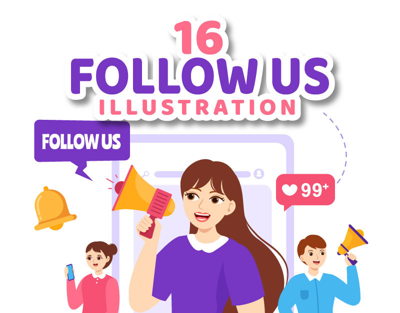 16 Follow Us and Like Illustration #335384 - TemplateMonster