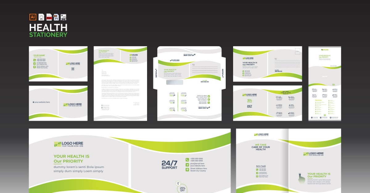 Hospital print identity Stationery Design - TemplateMonster