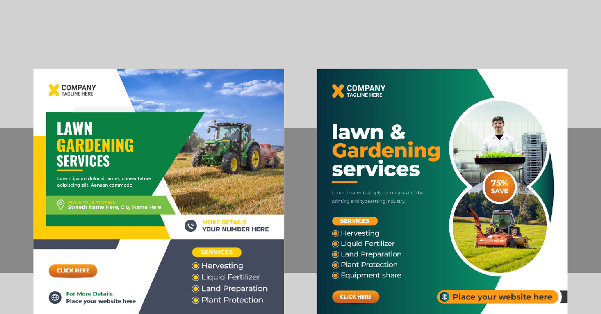 Creative organic agriculture farming services social media post or lawn ...