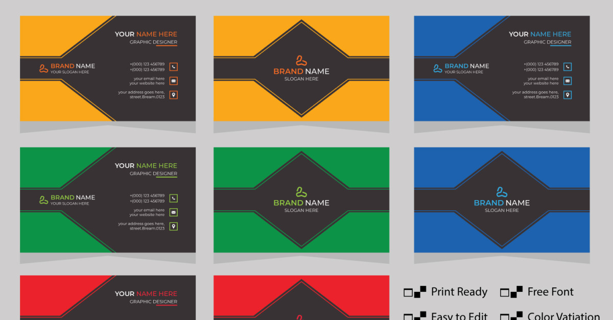 4 Colors Versions Business Card Design - TemplateMonster